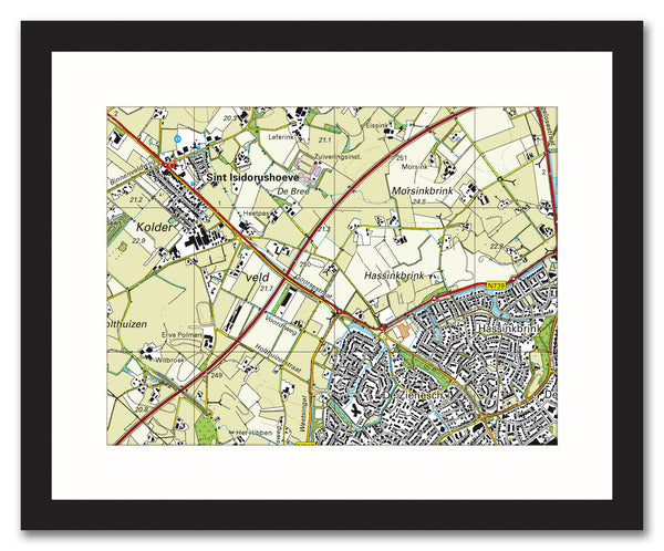Framed Map - Netherlands 1:25,000 - postcode centred from Love Maps On...