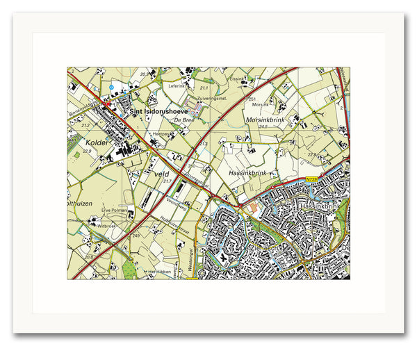 Framed Map - Netherlands 1:25,000 - postcode centred from Love Maps On...
