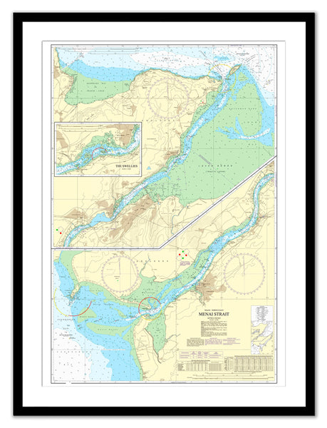 Framed Nautical Chart - Admiralty Chart 1464 - Menai Strait from Love ...