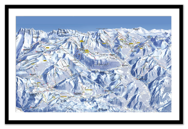 Framed Piste Map - Les Portes du Soleil from Love Maps On...