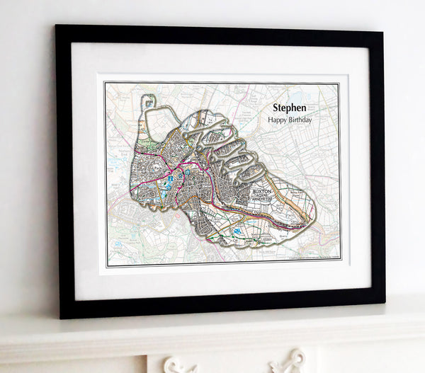 Framed Map - Personalised Running Shoe Map from Love Maps On...