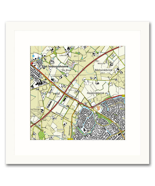 Framed Map - Netherlands 1:25,000 - postcode centred from Love Maps On...