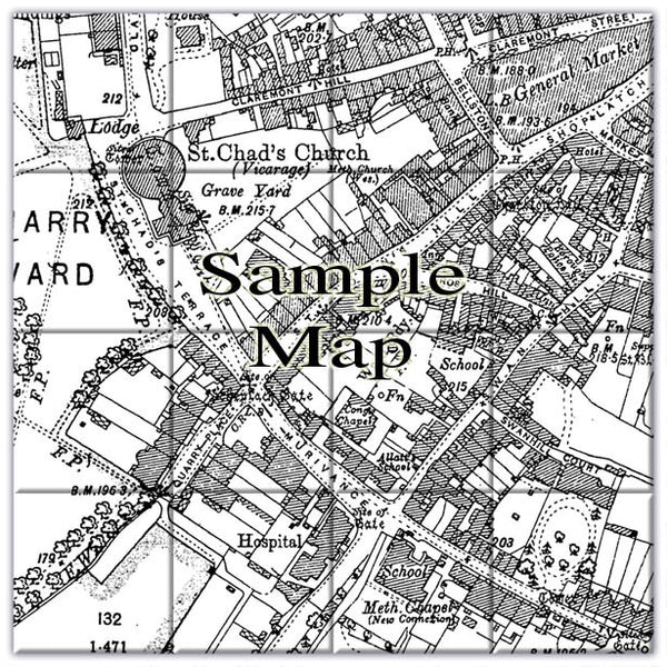 Ceramic Map Tiles - Personalised Vintage Ordnance Survey High Detail V ...