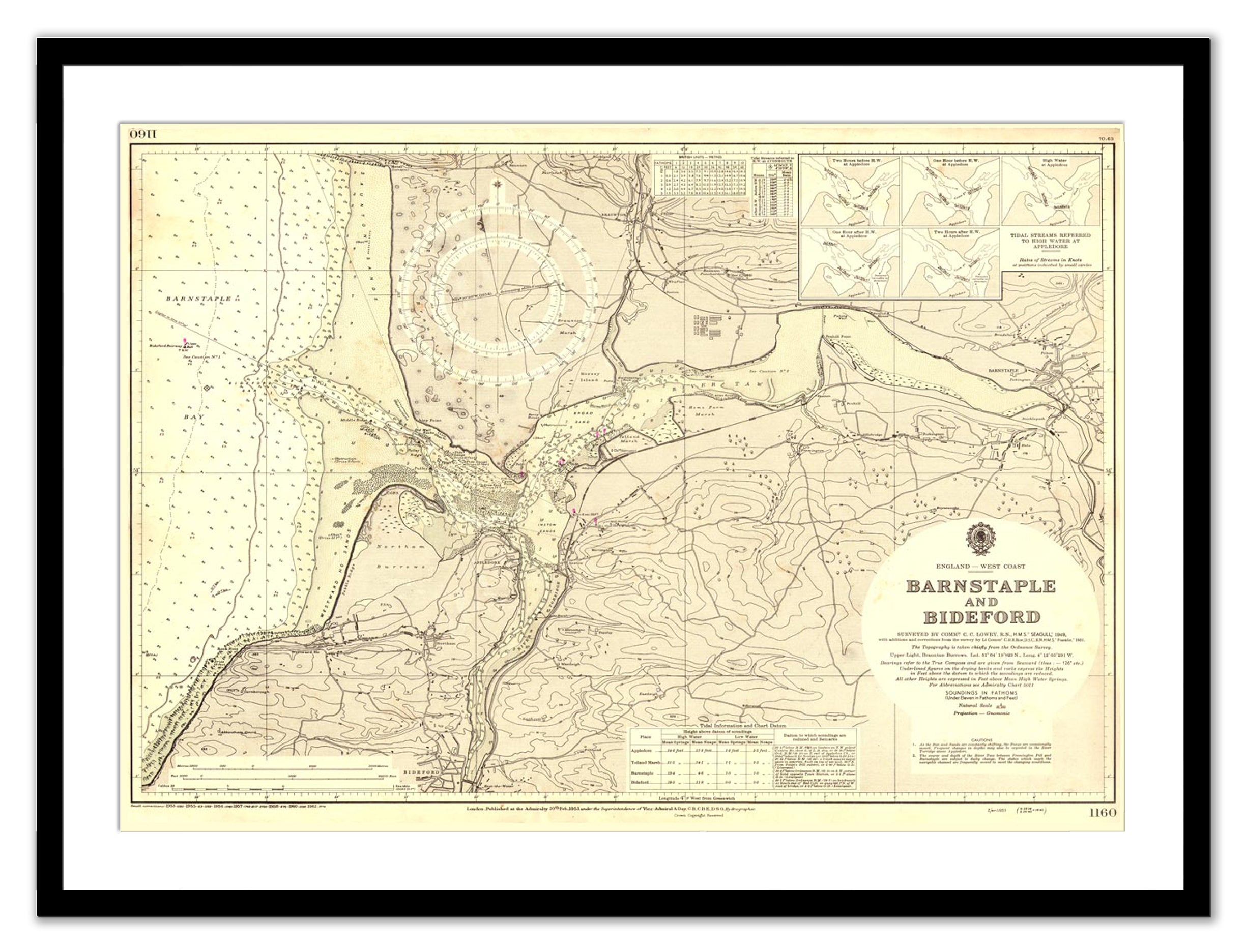 Framed Vintage Nautical Chart - Admiralty Chart 1160 - Barnstable to B ...