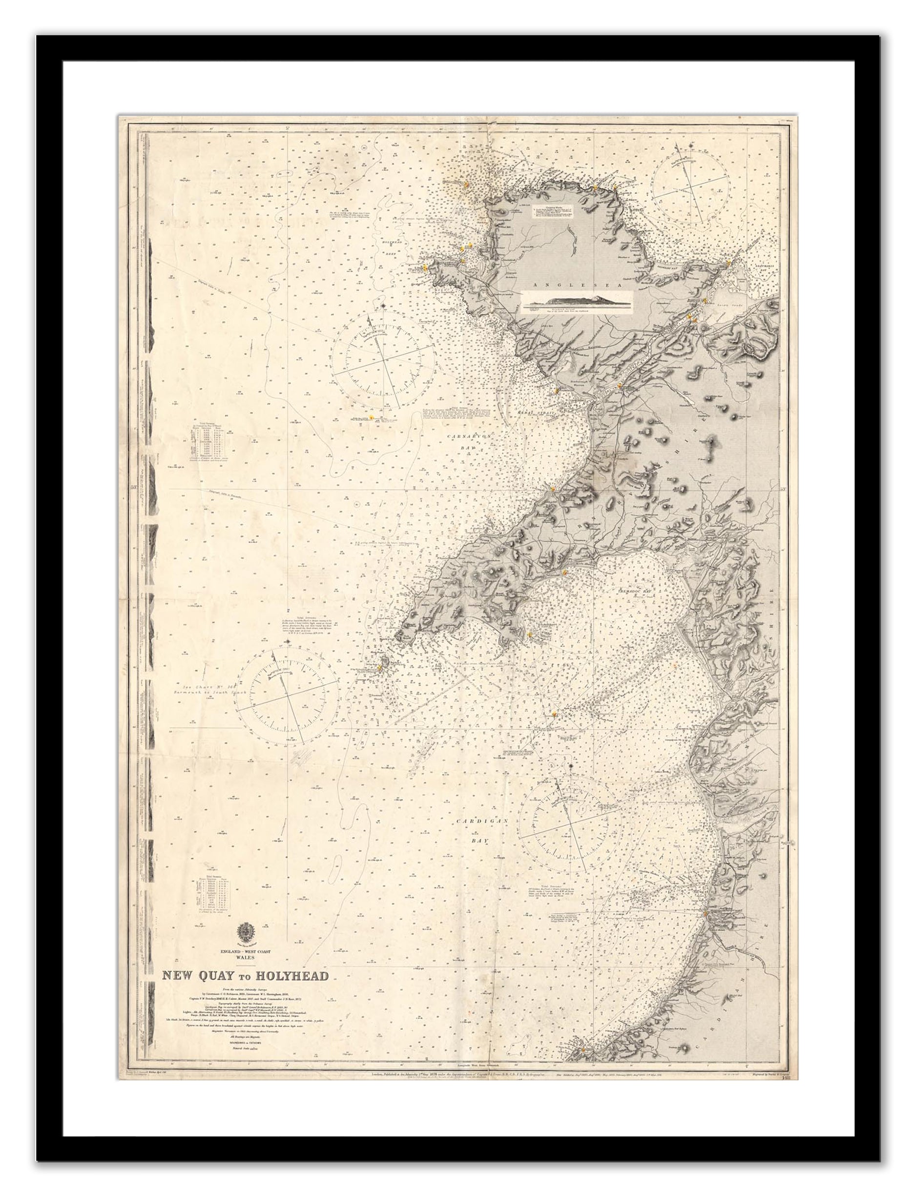 Framed Vintage Nautical Chart - Admiralty Chart 1411 - New Quay to Hol ...