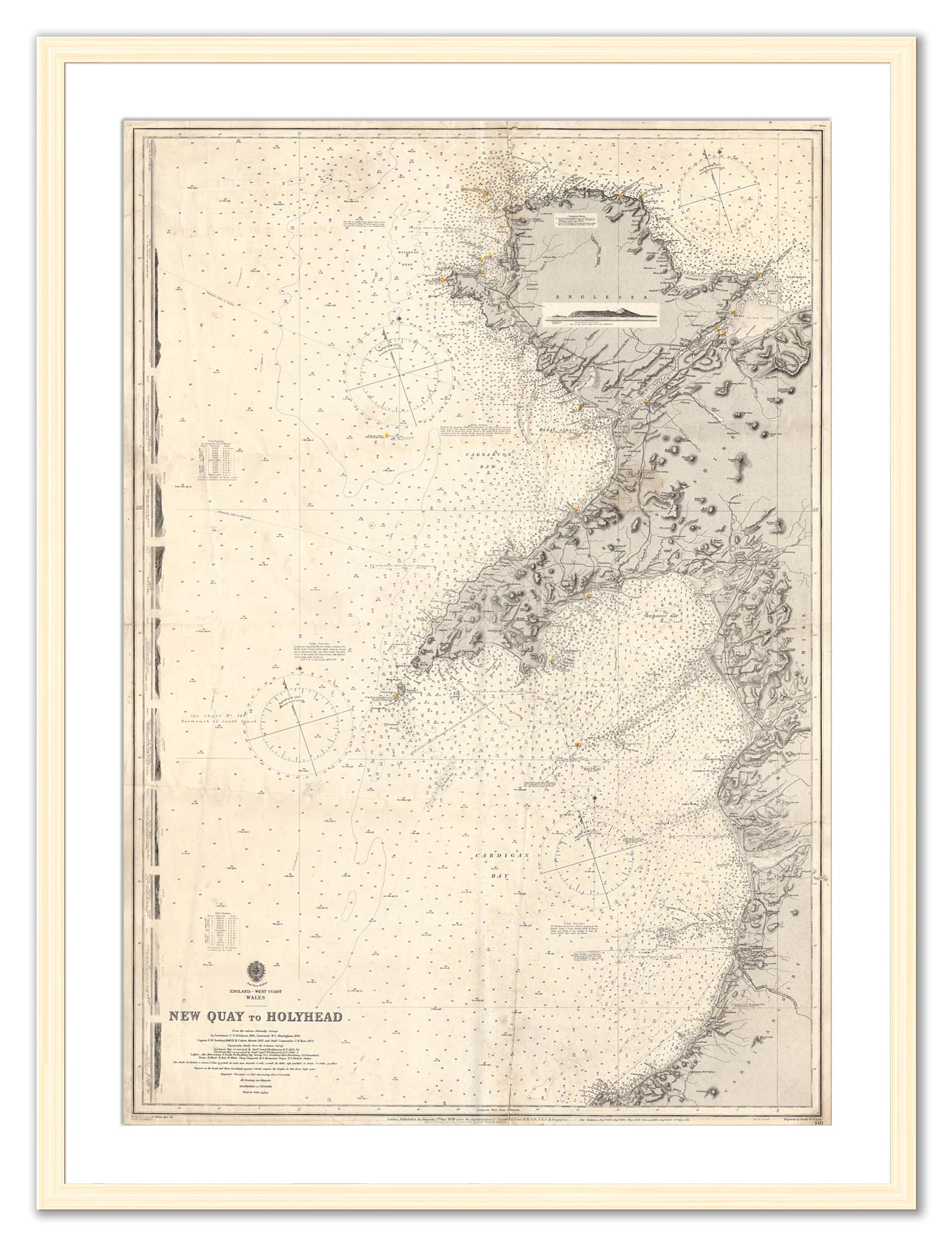 Framed Vintage Nautical Chart - Admiralty Chart 1411 - New Quay to Hol ...