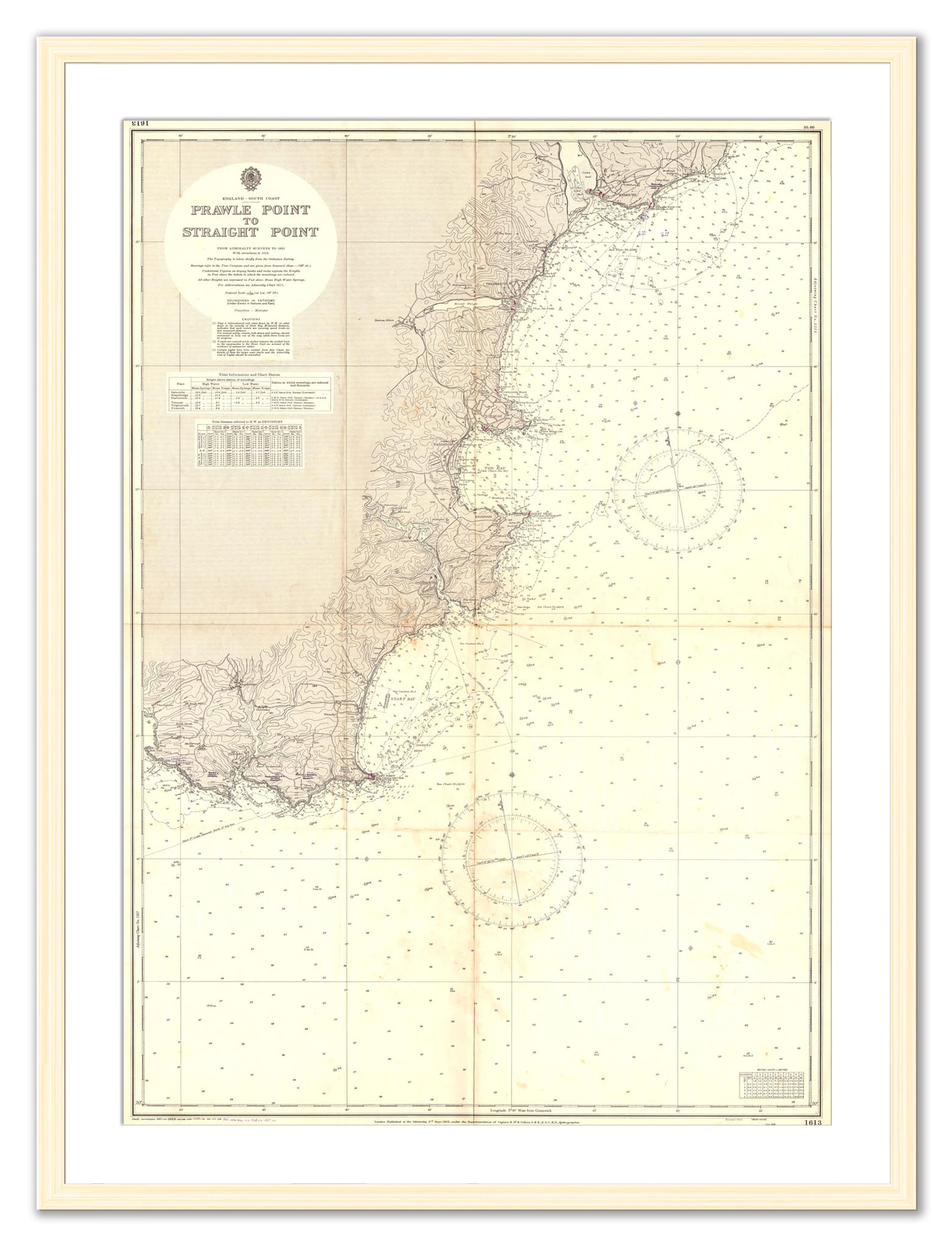 Framed Vintage Nautical Chart - Admiralty Chart 1613 - Prawle Point to ...