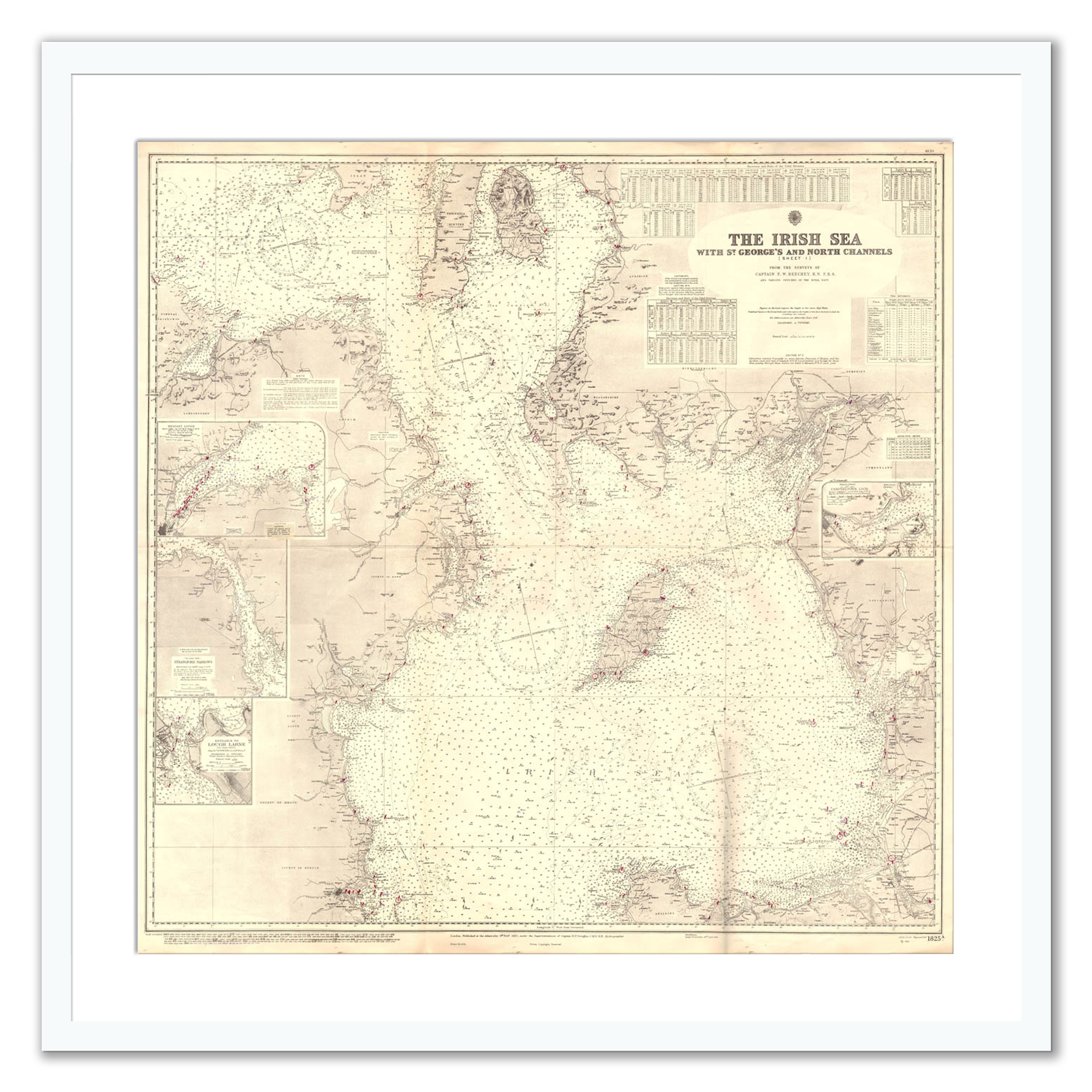 Framed Vintage Nautical Chart - Admiralty Chart 1825a - Irish Sea from ...