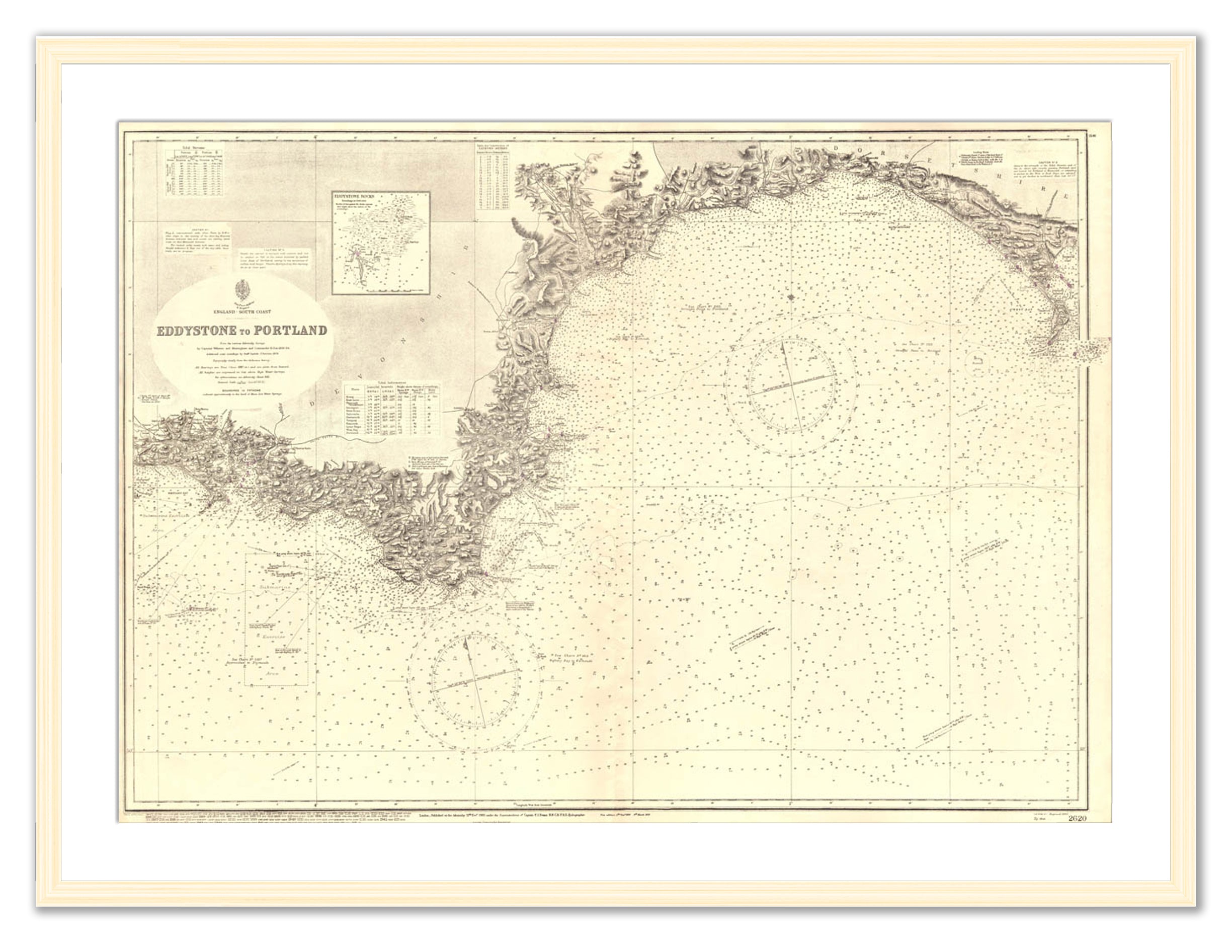 Framed Vintage Nautical Chart - Admiralty Chart 2620 - Eddystone to ...