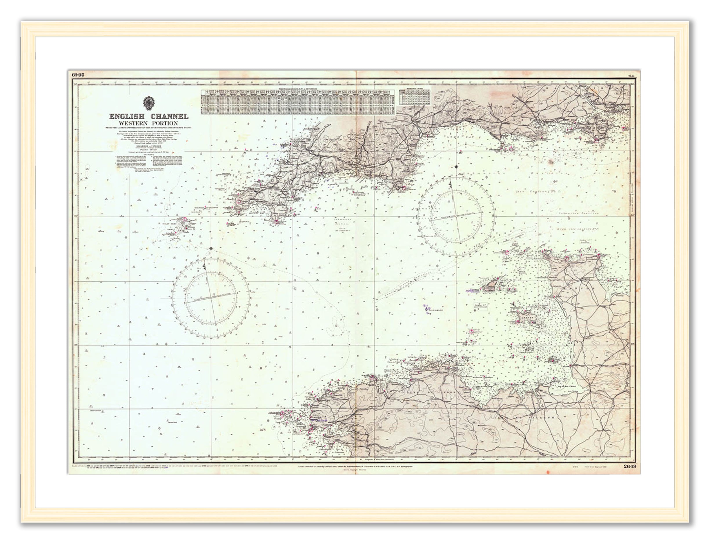 Framed Vintage Nautical Chart - Admiralty Chart 2649 - English Channel ...