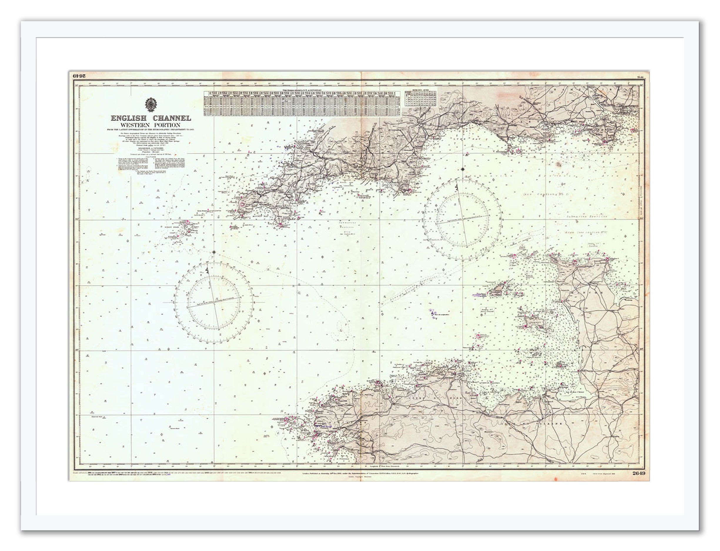 Framed Vintage Nautical Chart - Admiralty Chart 2649 - English Channel ...