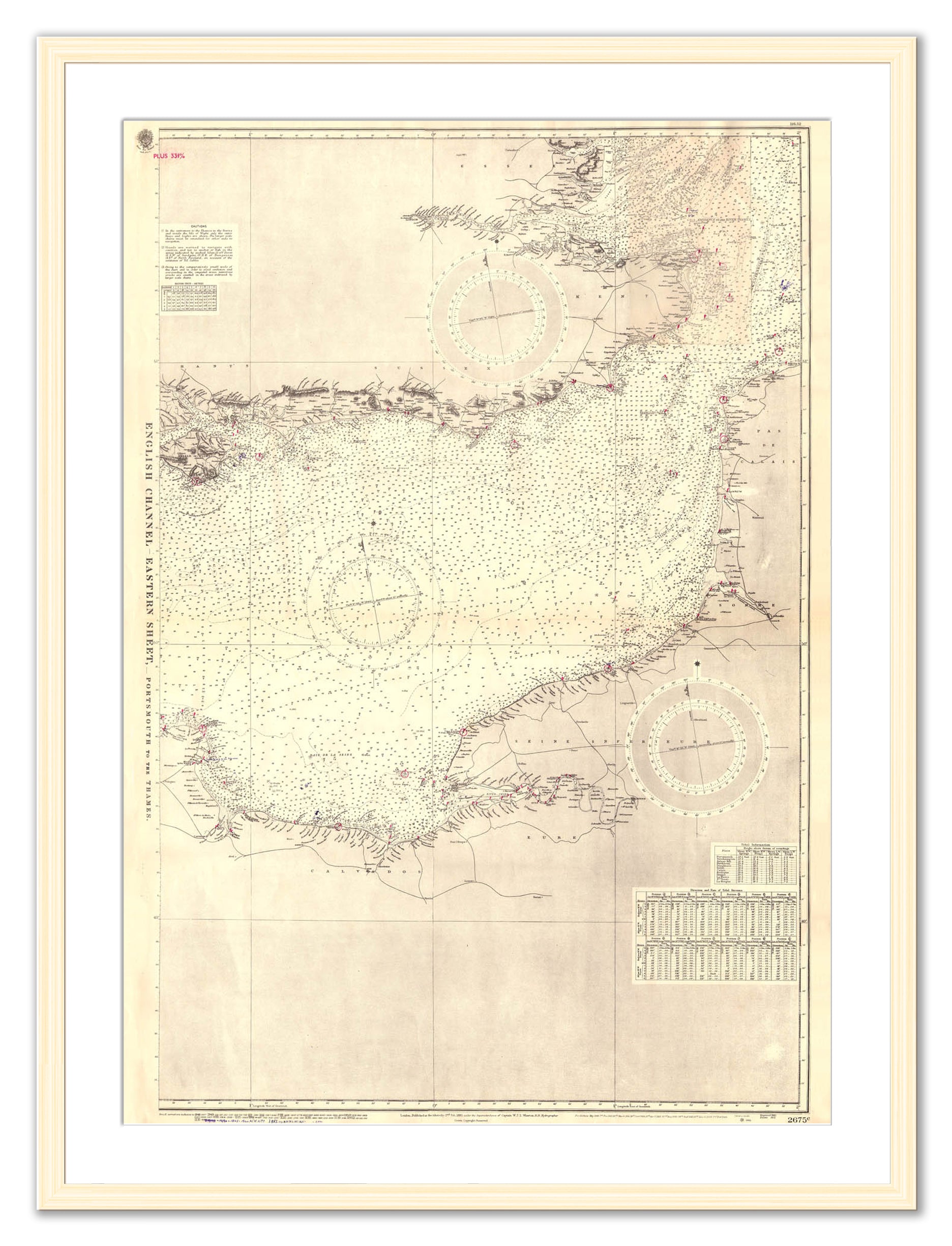 Framed Vintage Nautical Chart - Admiralty Chart 2675c - English Channe ...