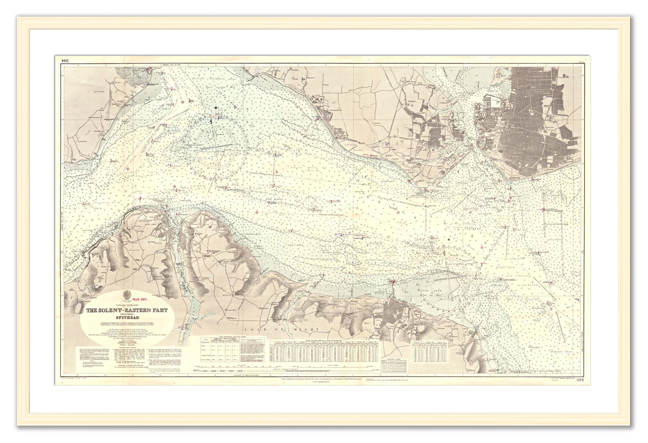 Framed Vintage Nautical Chart - Admiralty Chart 394 - The Solent - Eas ...