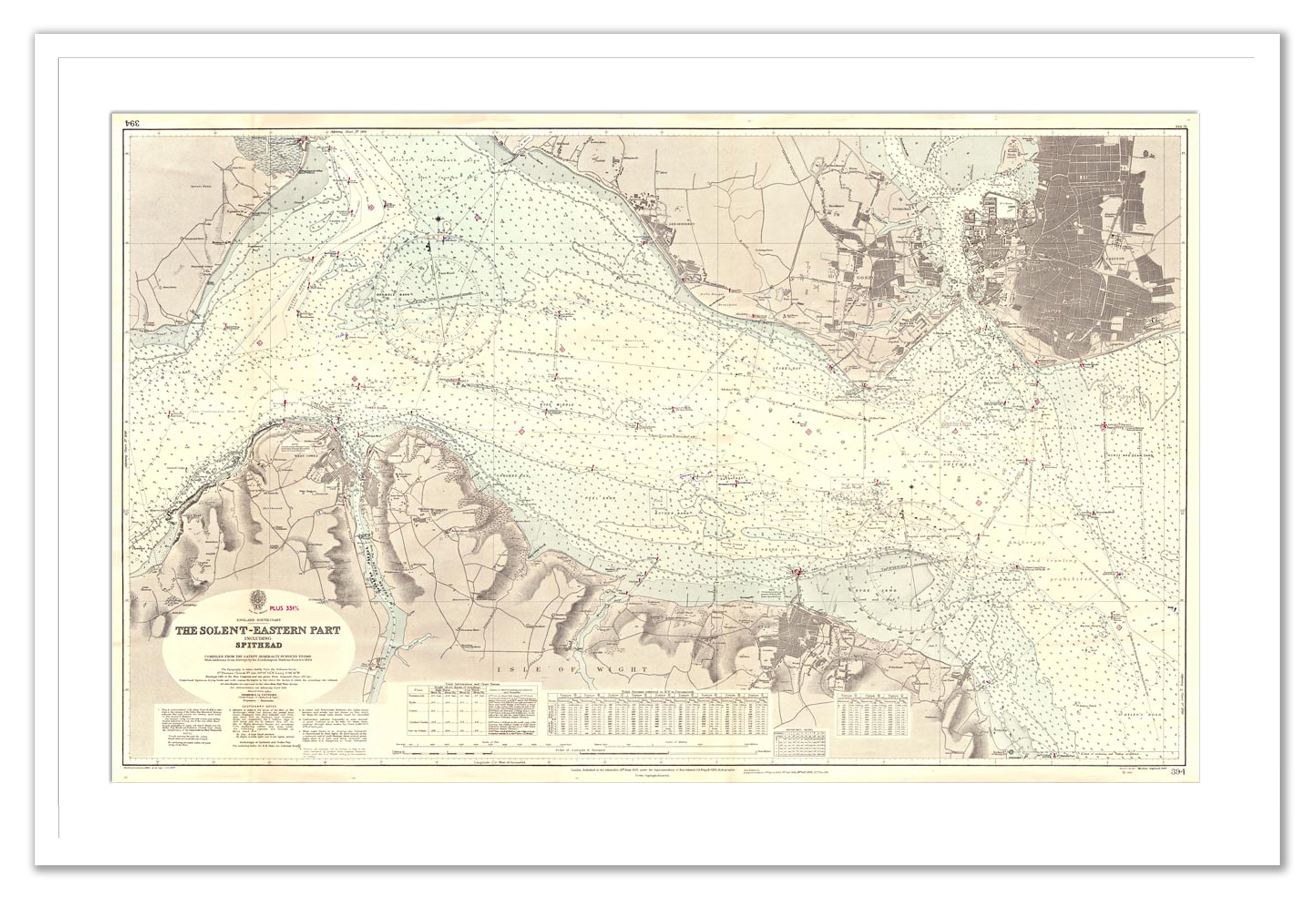 Framed Vintage Nautical Chart - Admiralty Chart 394 - The Solent - Eas ...