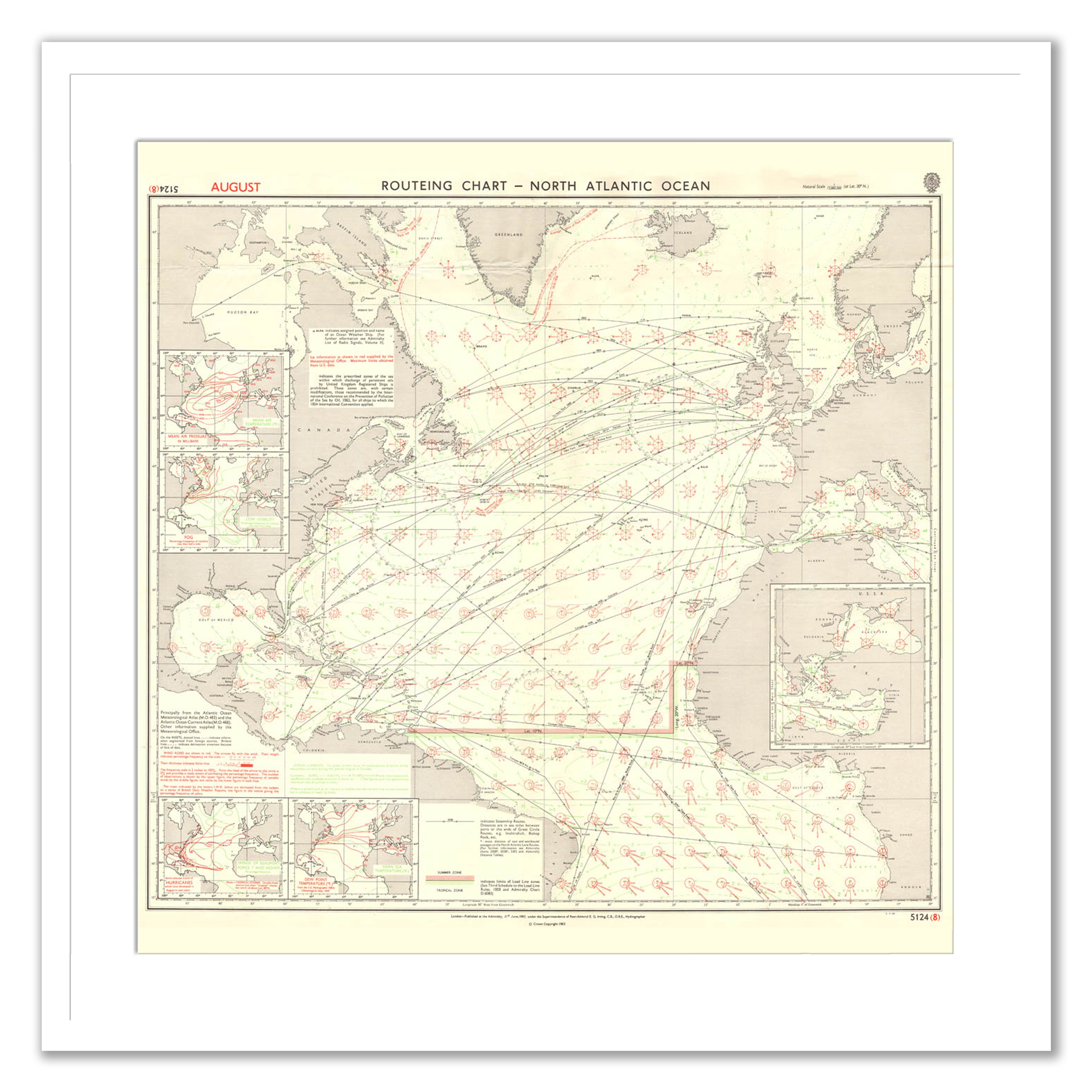 Framed Vintage Nautical Chart - Admiralty Chart 5124 - North Atlantic ...